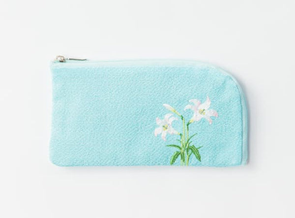 SGI Soka Gakkai prayer beads pouch White lily logo light blue – KONGODO ...